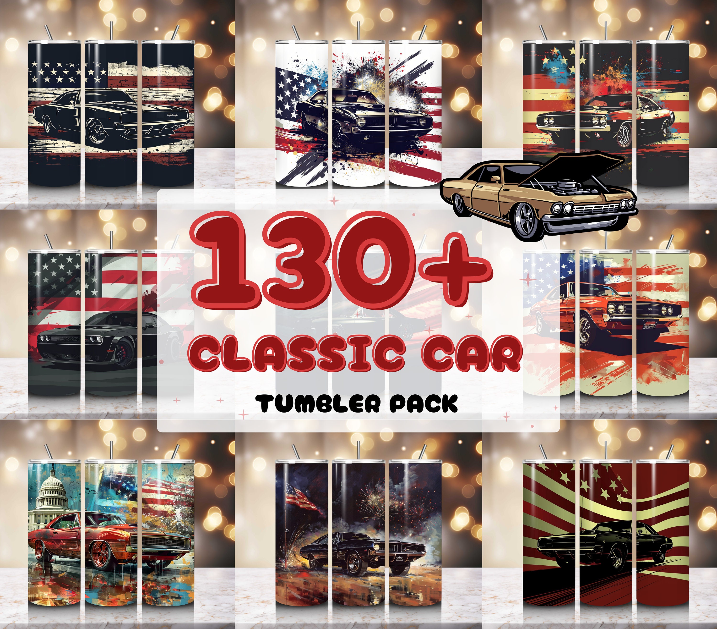 Classic Cars Tumbler Wrap Bundle 20oz Tumbler Muscle Car Sublimation ...