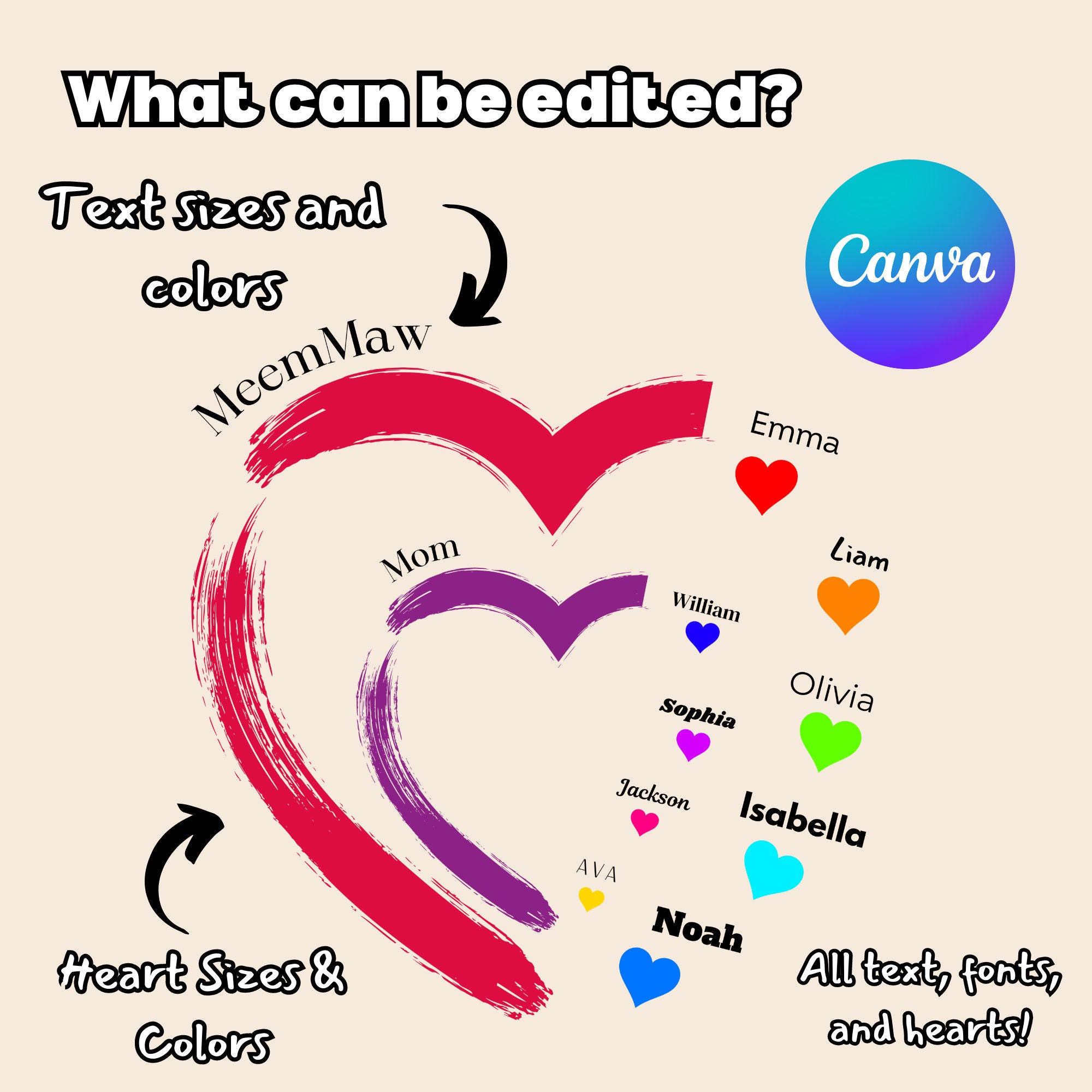 Custom Heart Grandkid Name Heart Svg Canva Template Cricut Design ...