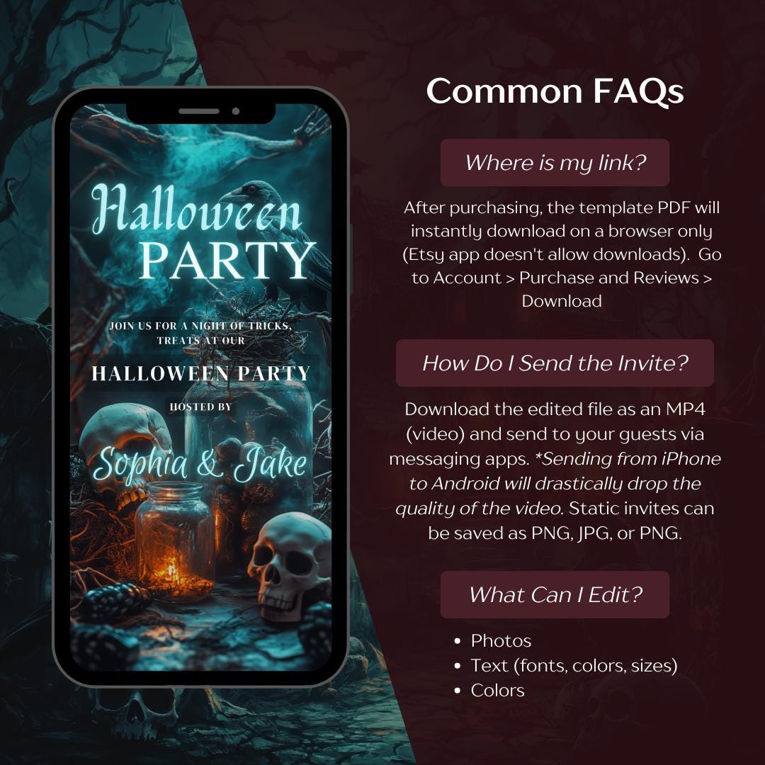 Editable Digital Halloween Party Invitation Customizable Halloween ...