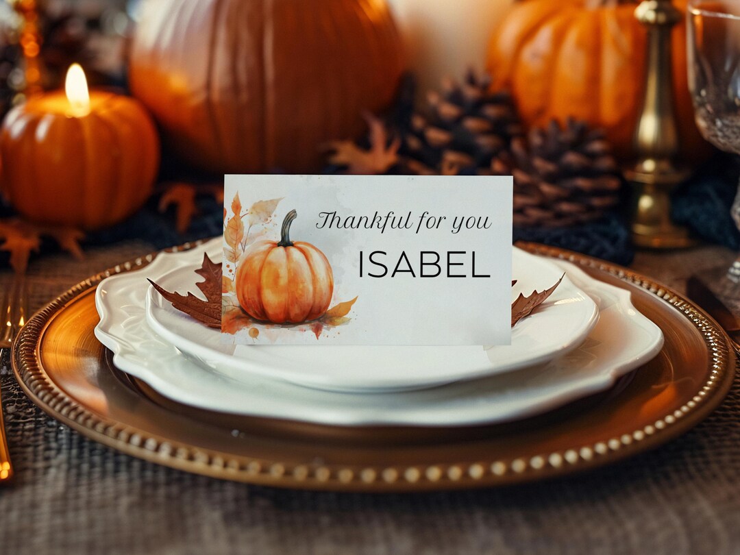 Customizable Thanksgiving Name Cards Canva Template Editable Minimalist ...