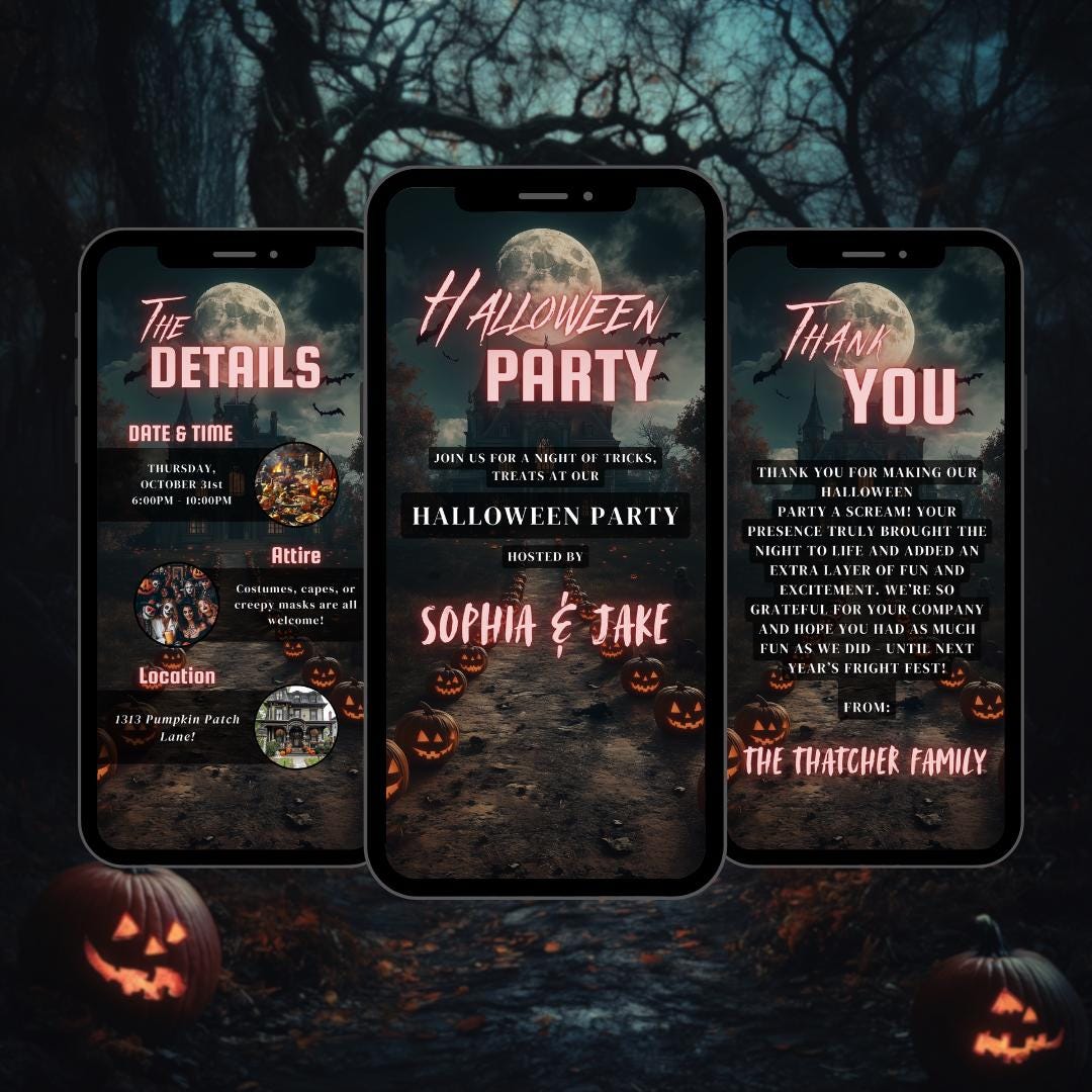 Editable Halloween Party Invitation Canva Template Instant Download ...