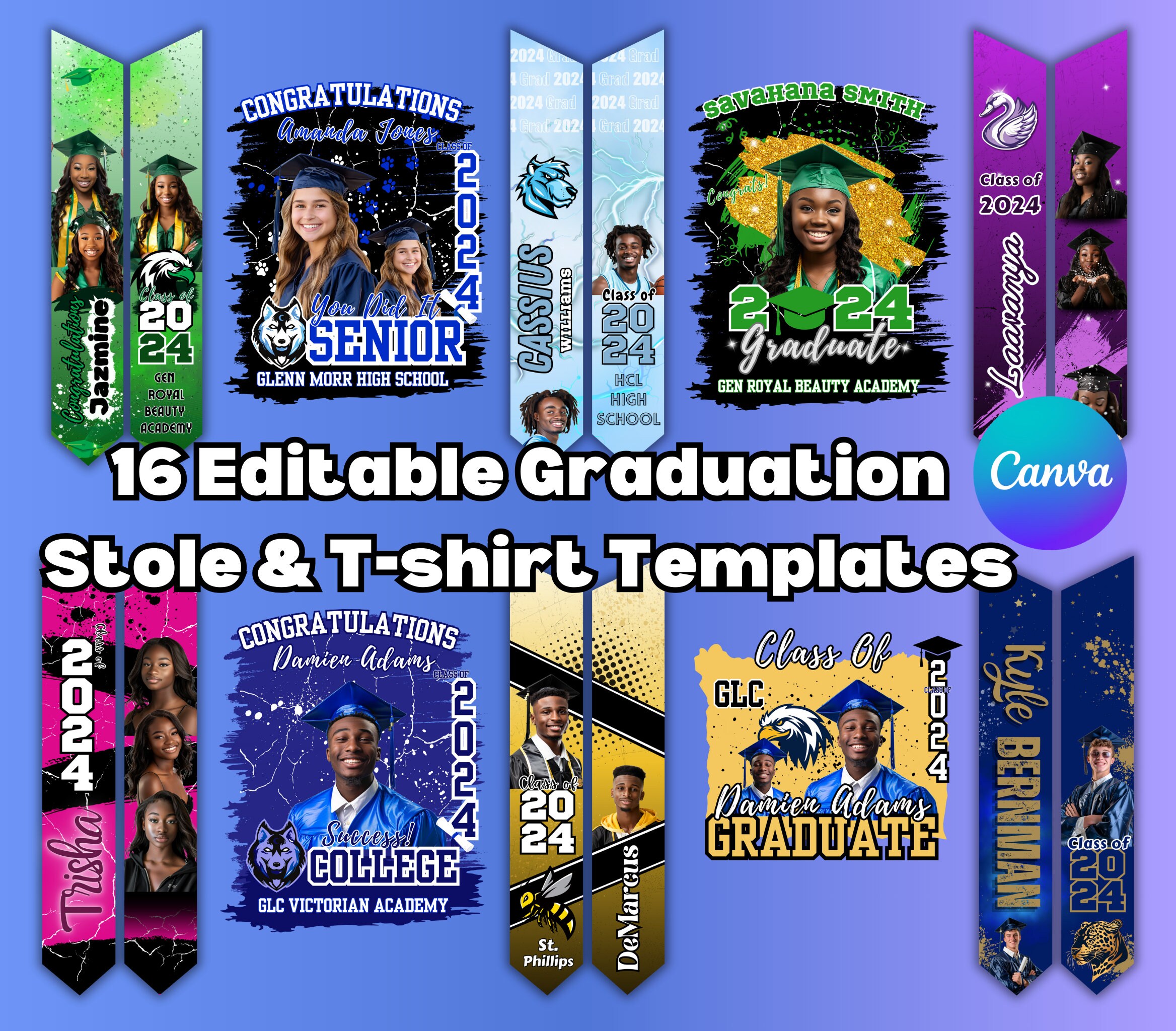 16 Custom Graduation Stole and Shirt Template Design Bundle for ...