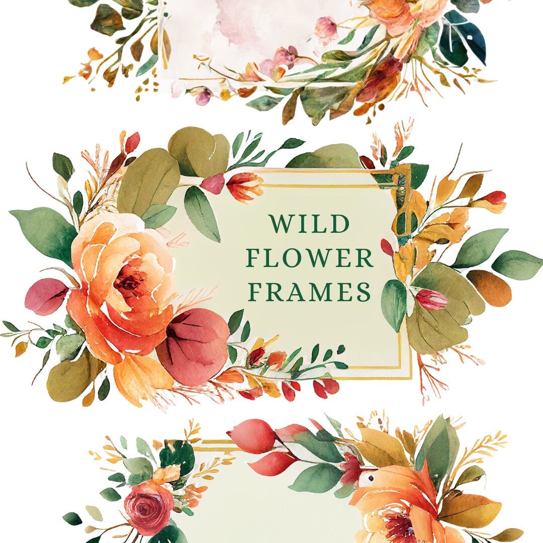 Watercolor Floral Frames Clip Art PNG Bundle With Greenery - Etsy
