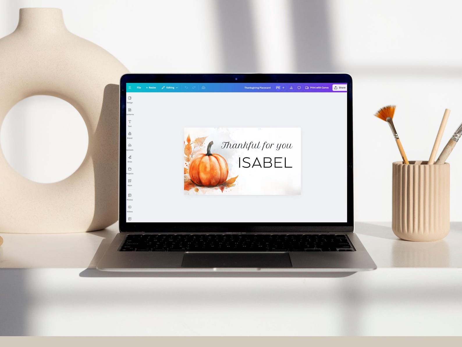 Customizable Thanksgiving Name Cards Canva Template Editable Minimalist ...