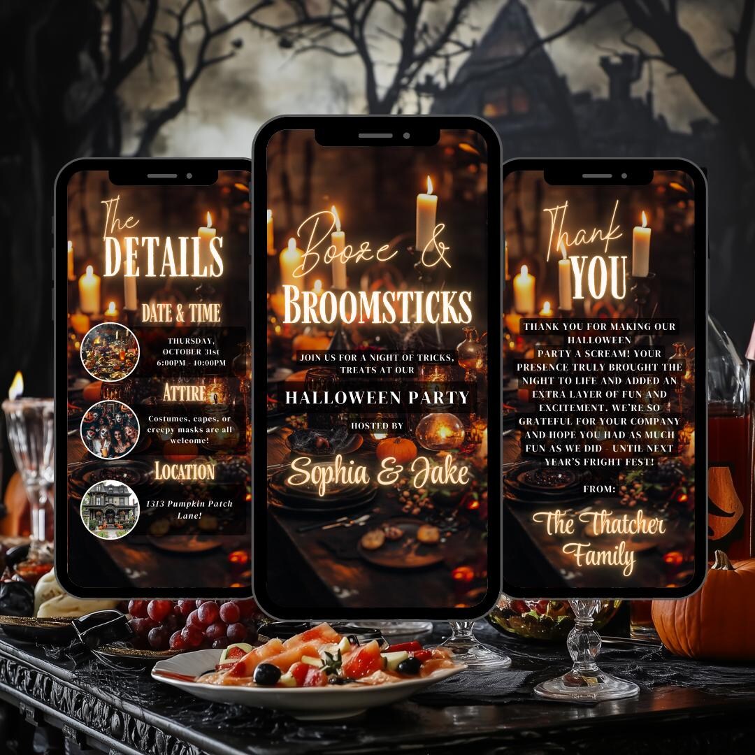 Editable Digital Halloween Party Invitation Booze & Broomsticks ...
