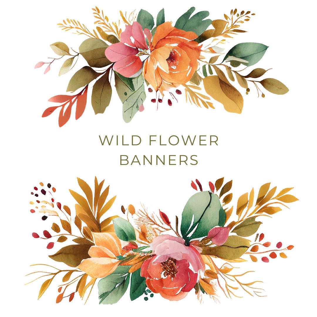 Watercolor Floral Banners Clip Art 11 PNG Bundle Greenery Clipart ...