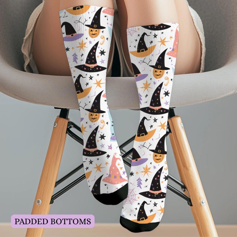 Halloween Compression Socks for Women - Witch Design With Hats, Cobwebs ...