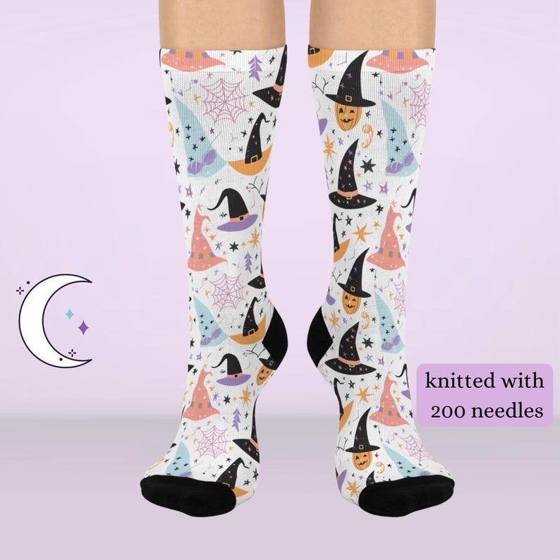 Halloween Compression Socks for Women - Witch Design With Hats, Cobwebs ...