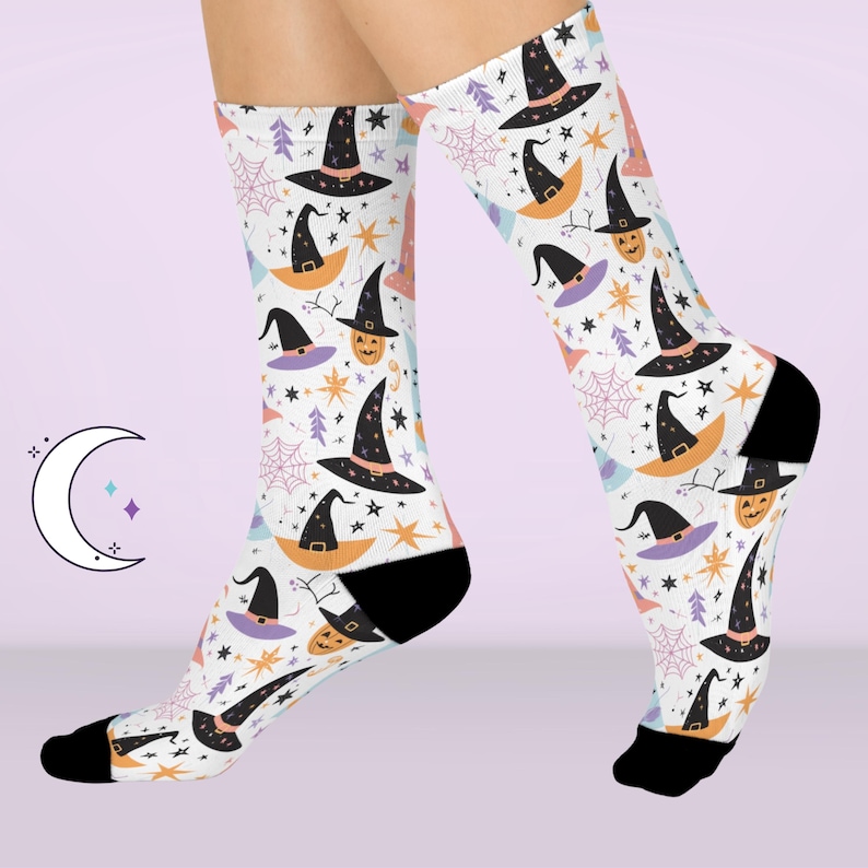 Halloween Compression Socks for Women - Witch Design With Hats, Cobwebs ...