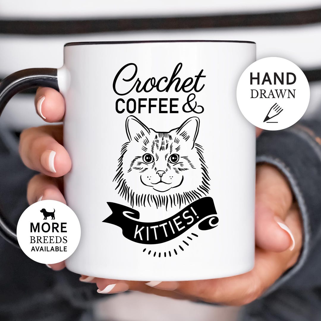 Cat Lover Coffee Mug, Crochet & Coffee Siberian Cat Mug, Cute Kitty Mug ...