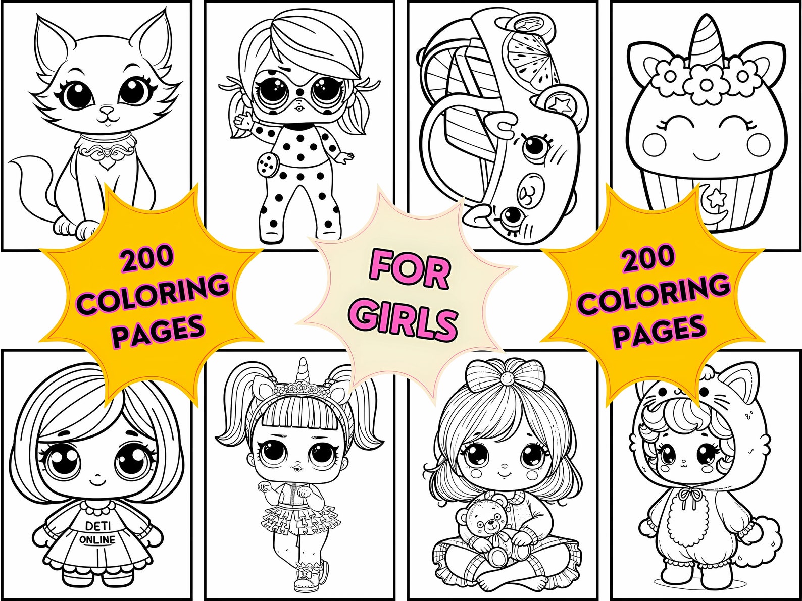 200 Coloring Pages for Girls, Printable Coloring Pages, Fantasy Cartoon ...