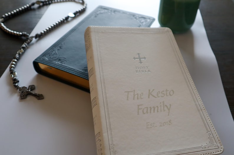 Custom Engraved Catholic Bible NRSVCE: White Leathersoft Family ...