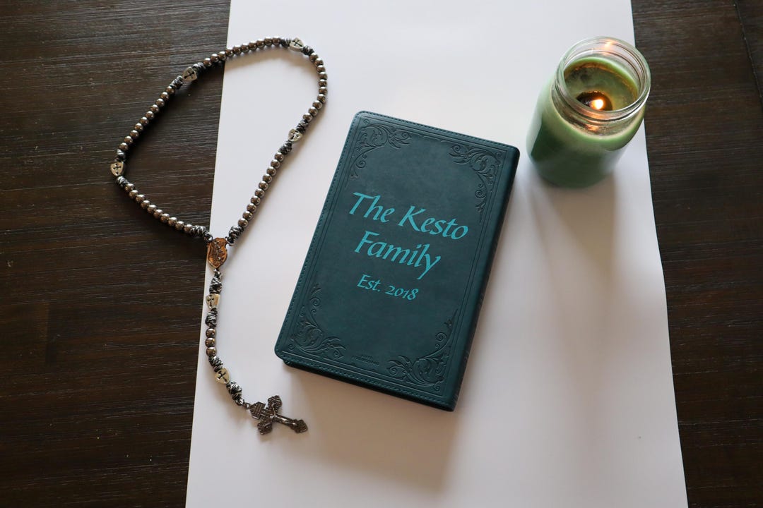 Custom Engraved Blue Catholic Bible NRSVCE - Personalized Leathersoft ...
