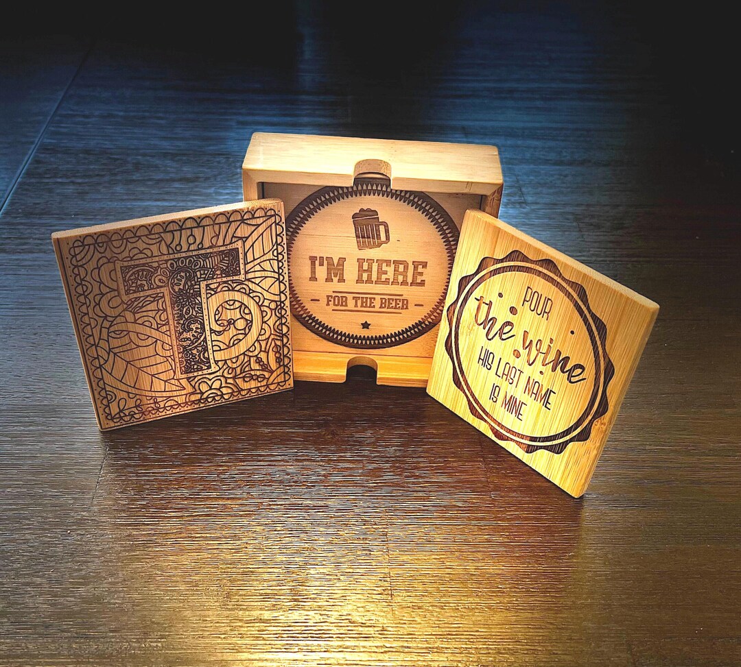 Custom Bamboo Coasters | Laser Engraved | Personalized | Gift for Home ...