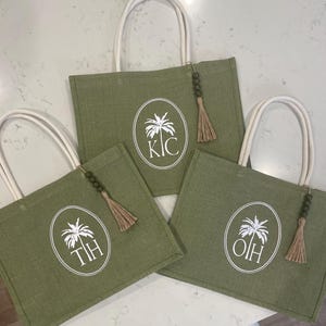 Personalized Green Jute Tote Bag: Destination Wedding Welcome Gift and ...
