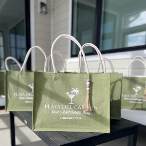 Personalized Green Jute Tote Bag: Destination Wedding Welcome Gift and ...