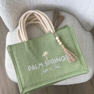 Personalized Green Jute Tote Bag: Destination Wedding Welcome Gift and ...