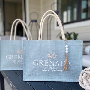 Custom Destination Wedding Welcome Bag: Blue Jute Family Vacation 40th ...