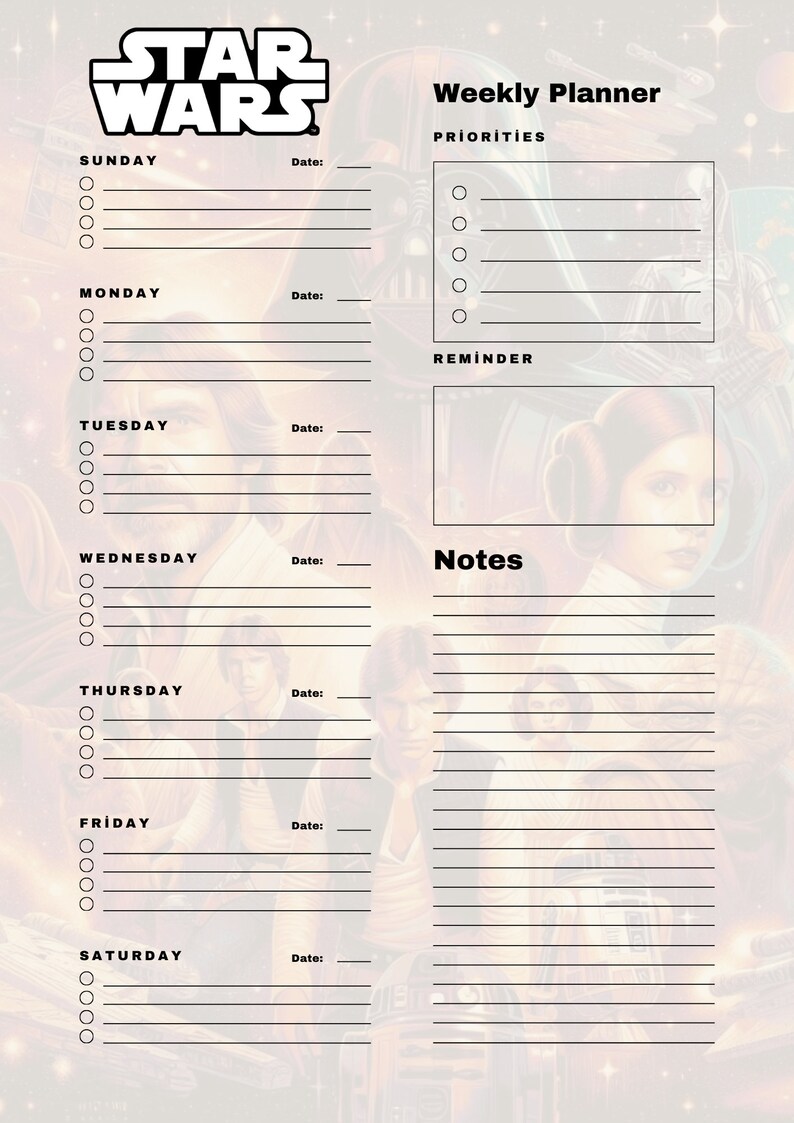 STAR WARS Minimal Weekly Planner Edit With Canva Digital Product and ...
