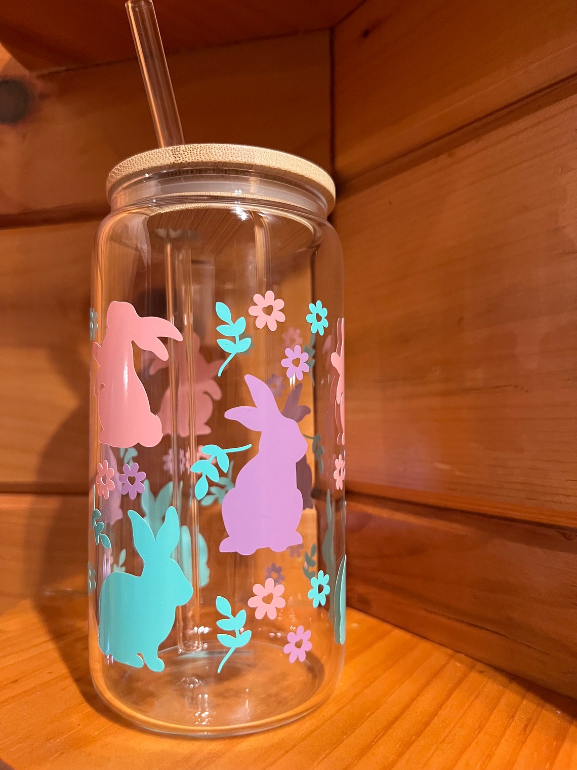Easter Bunny Floral Libby Glass - Etsy