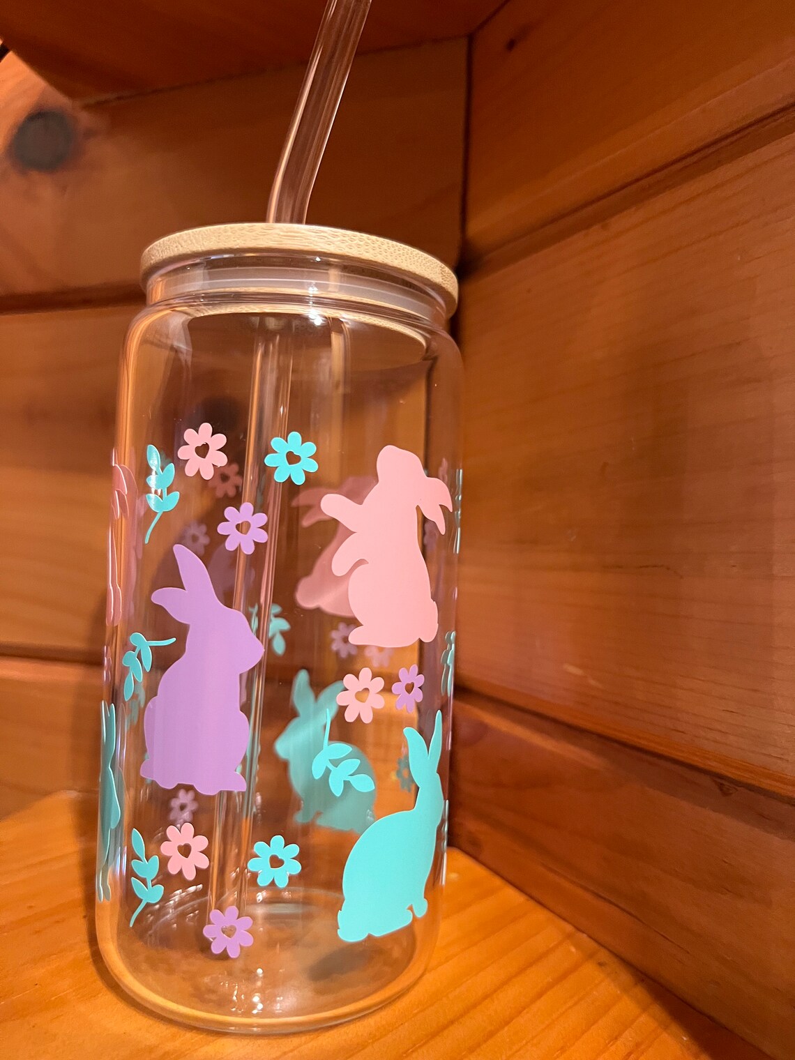 Easter Bunny Floral Libby Glass - Etsy