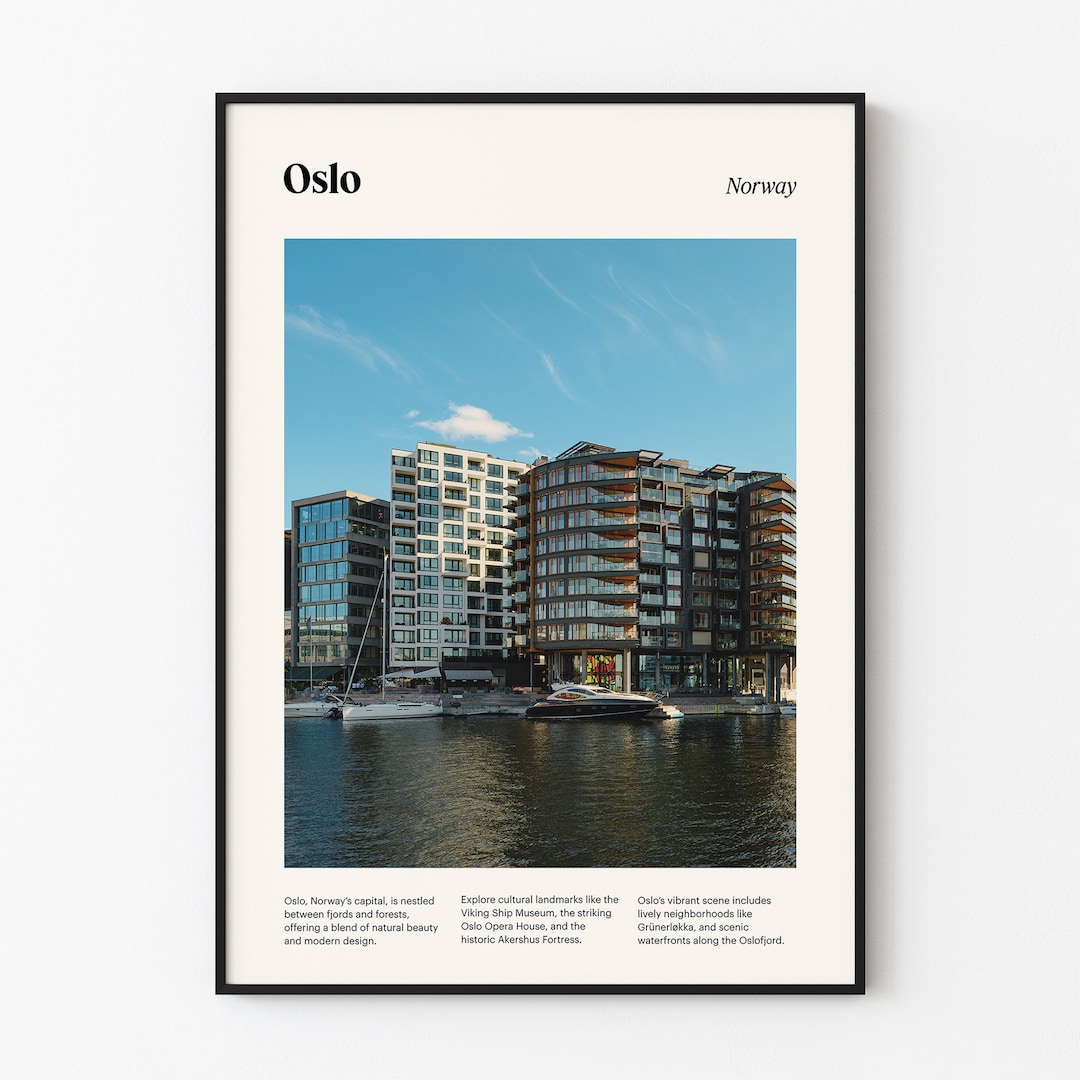 Oslo Travel Poster Oslo Skyline Print Norway Wall Art Scandinavian ...