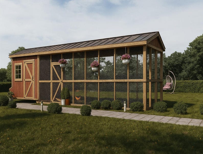 Chicken Coop Plans 8x8 + Run 8x24 | DIY Walk-in Hen House | Backyard ...