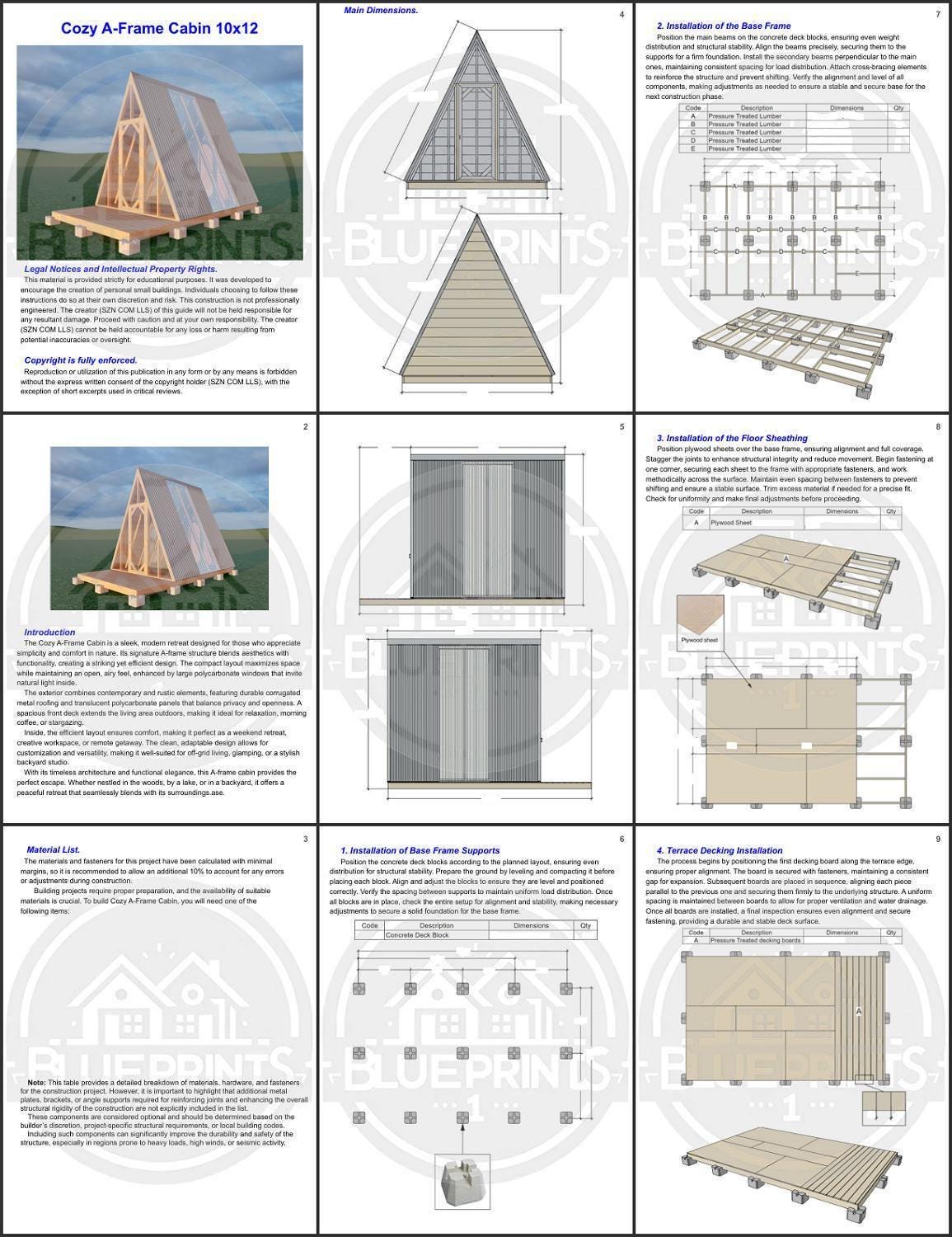 A-frame Cabin Plans 10x12 | PDF Blueprint | DIY Backyard Minimal Cabin ...