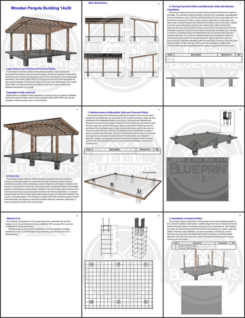 Modern DIY Pergola 14x20 | Outdoor Patio Roof & Garden Pavilion PDF ...