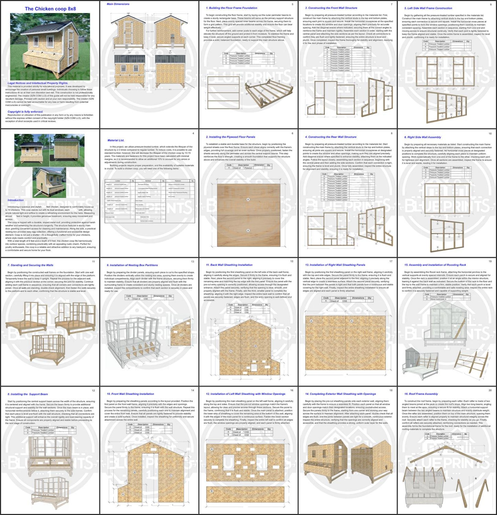 8x8 Chicken Coop Plans PDF, DIY Hen House Design for 10 Chickens, Easy ...