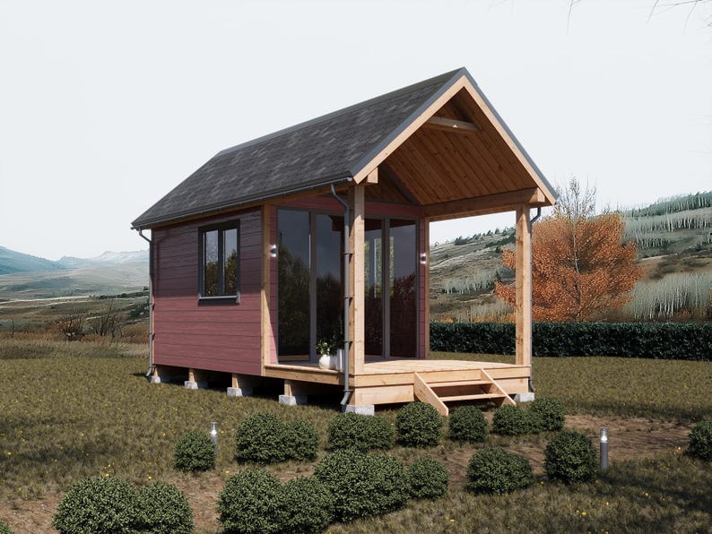 Modern Cabin Plans 14x10 | DIY Tiny House With Veranda | Backyard ...