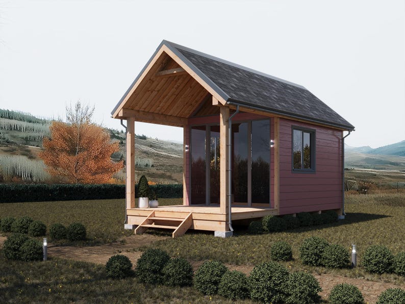 Modern Cabin Plans 14x10 | DIY Tiny House With Veranda | Backyard ...