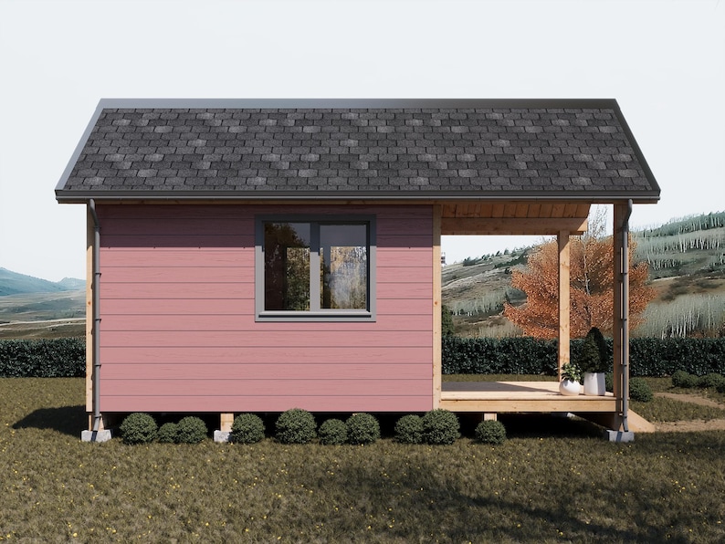 Modern Cabin Plans 14x10 | DIY Tiny House With Veranda | Backyard ...