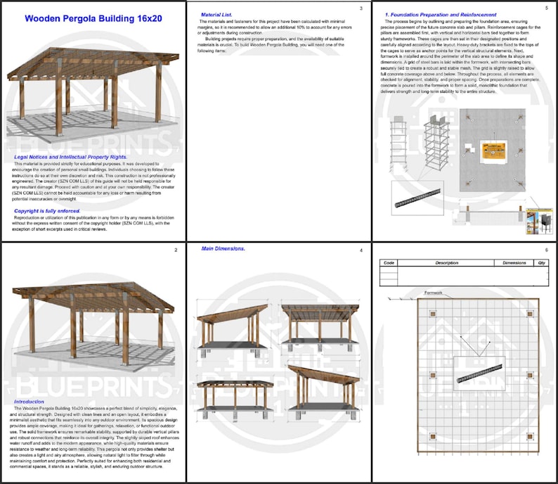 Wooden Pergola Plans 16x20 | DIY Patio Shelter | Backyard Outdoor ...