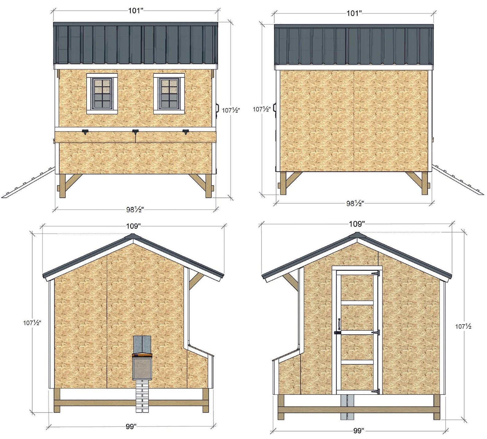8x8 Chicken Coop Plans PDF, DIY Hen House Design for 10 Chickens, Easy ...