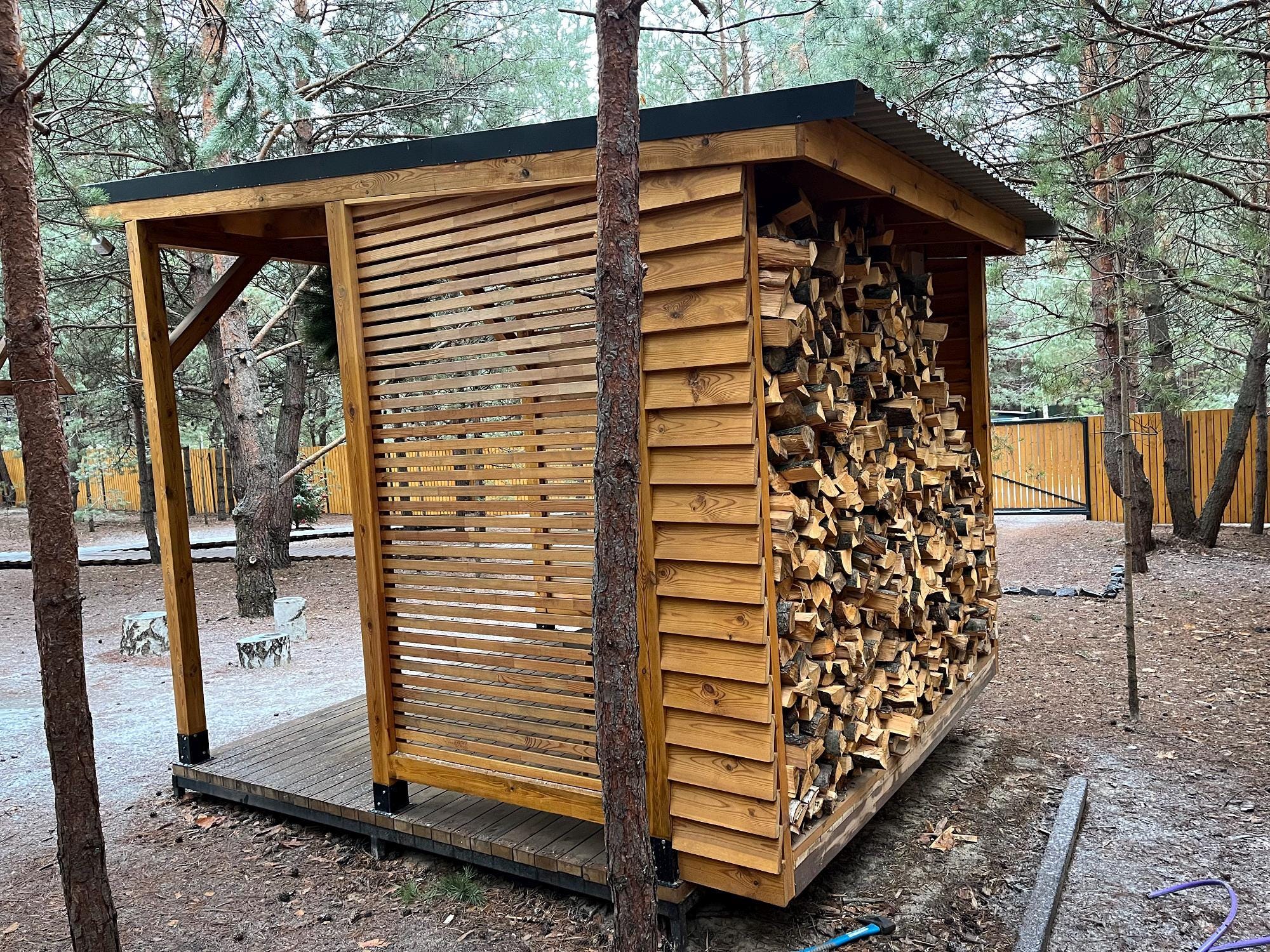 Firewood Shed Plans – DIY Wood Storage Rack With Roof, Outdoor Log ...