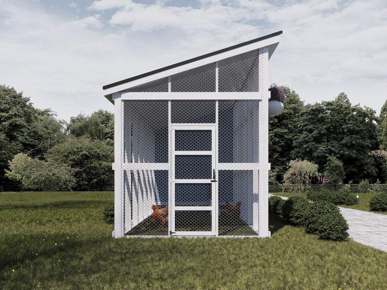 Chicken Coop Plans 8x8 | DIY Hen House With Run | Single-pitched Roof ...