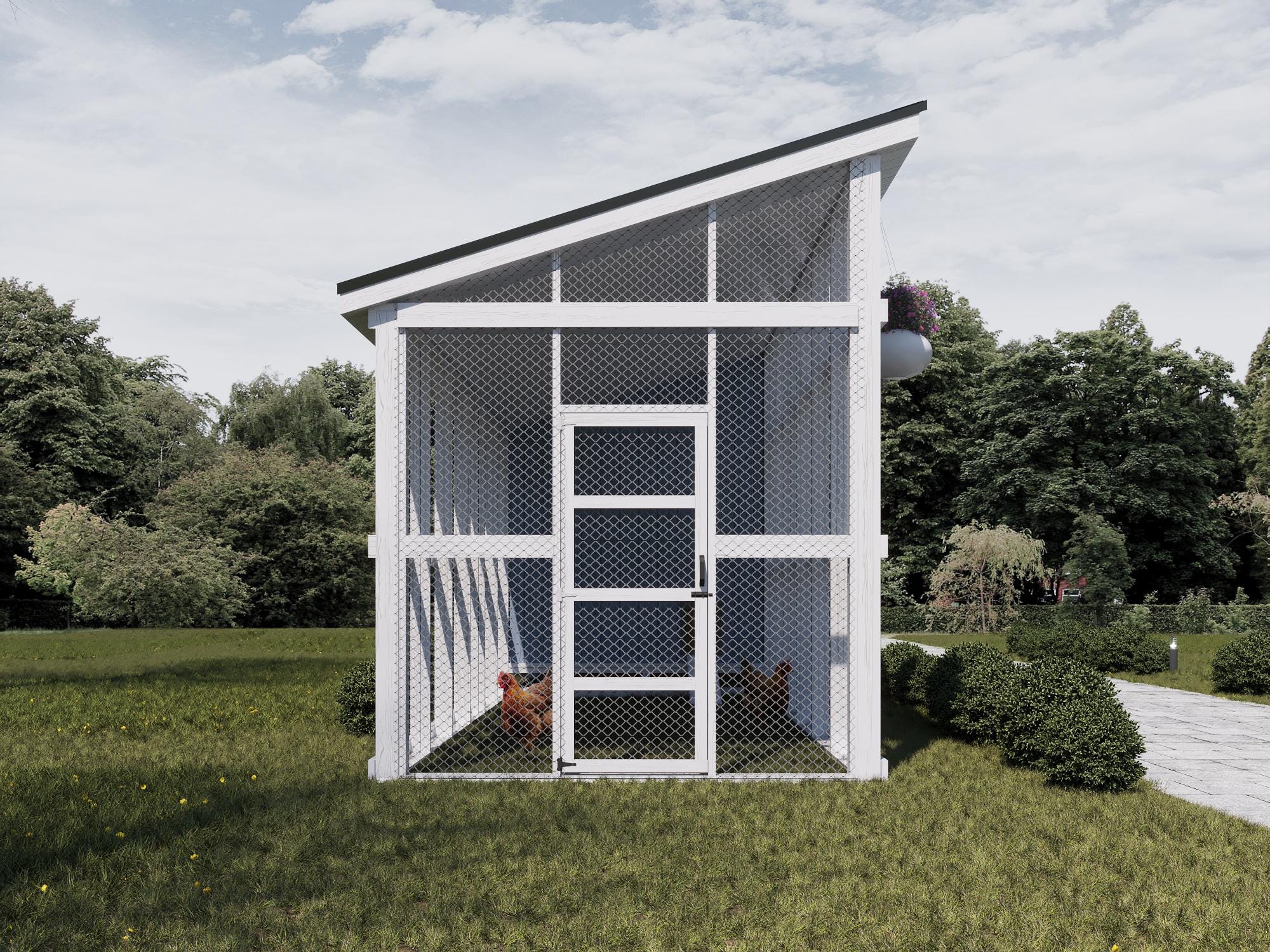 8x8 Chicken Coop and 8x16 Run Plans PDF, DIY Sloped Roof Hen House With ...