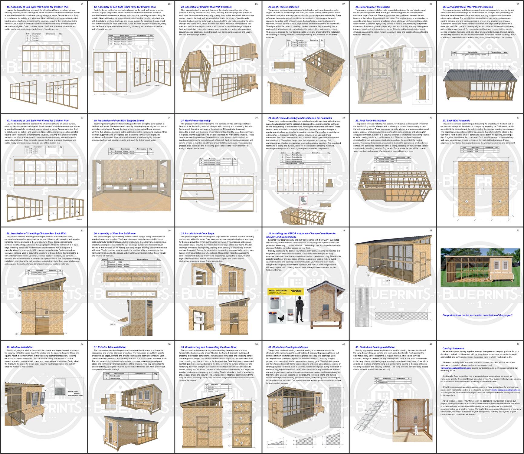 8x8 Chicken Coop and 8x16 Run Plans PDF, DIY Sloped Roof Hen House With ...