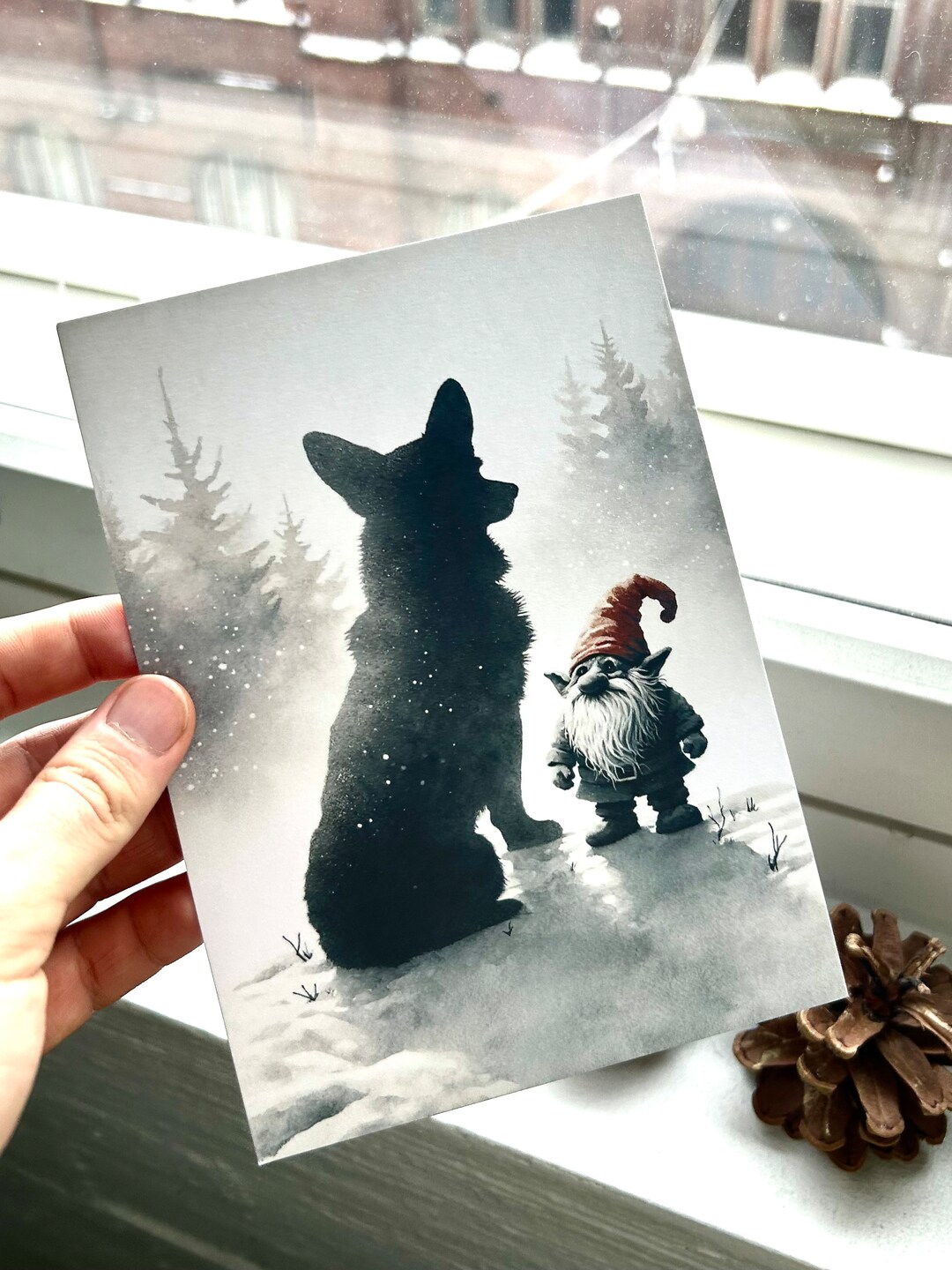 Corgi and Tonttu Postcard - A Glimpse Into Finnish Folklore - Etsy