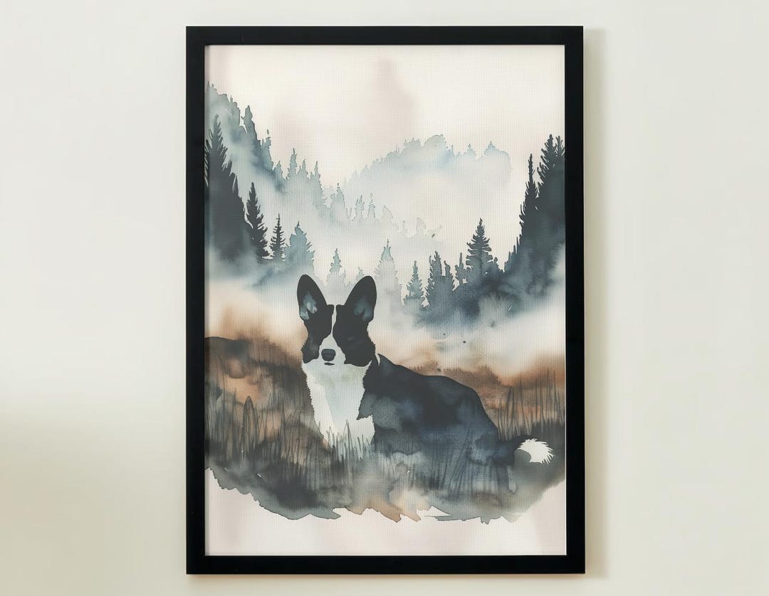 Poster Welsh Corgi Cardigan in Norwegian Forest: Watercolour Style - Etsy