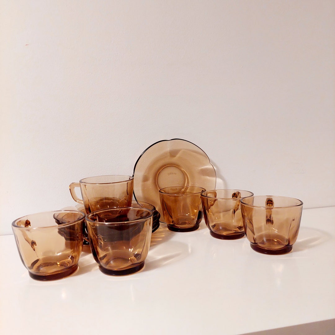 Duralex France Tea Coffee Service Set 80s Glass Vintage Brown Antique ...