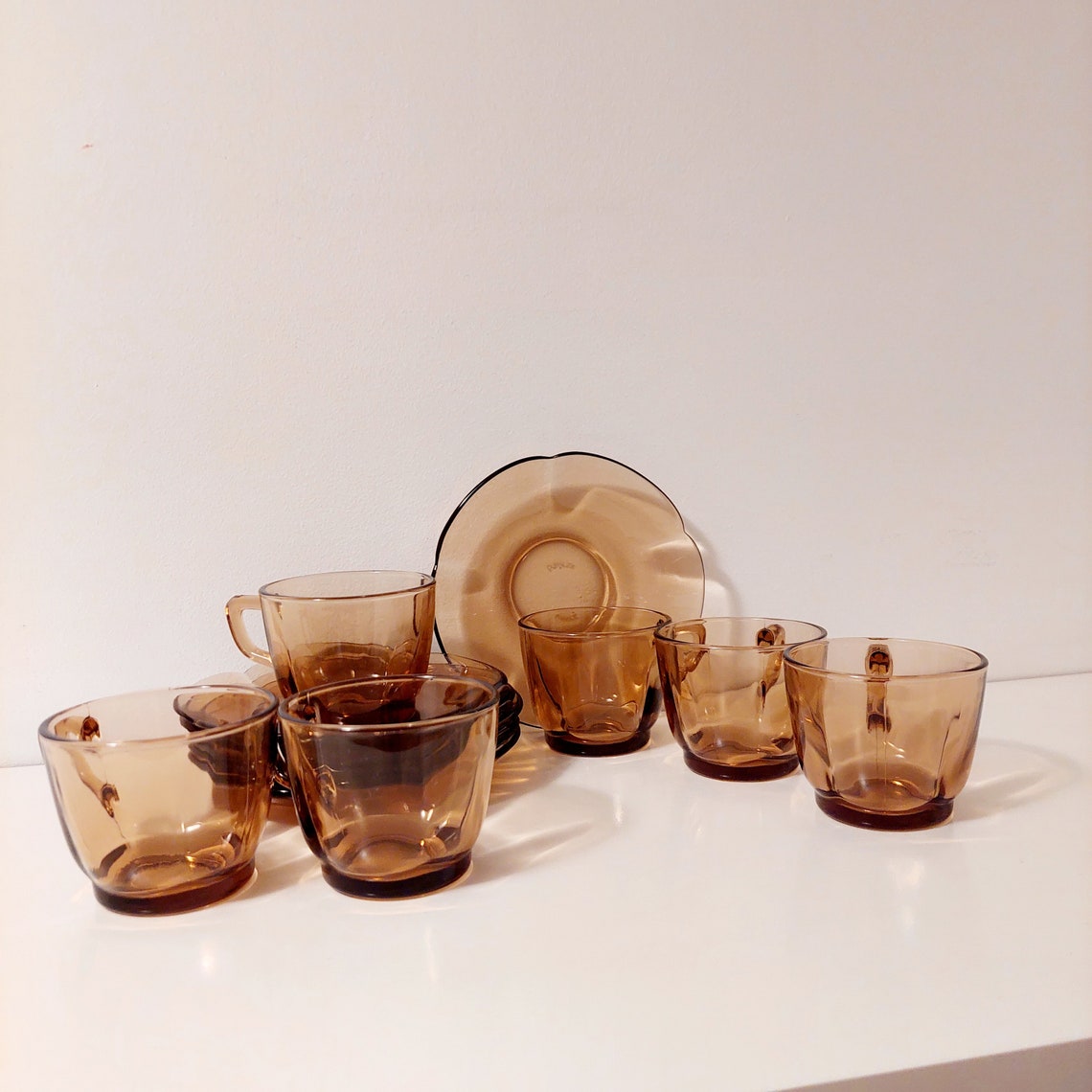 Duralex France Tea Coffee Service Set 80s Glass Vintage Brown Antique ...