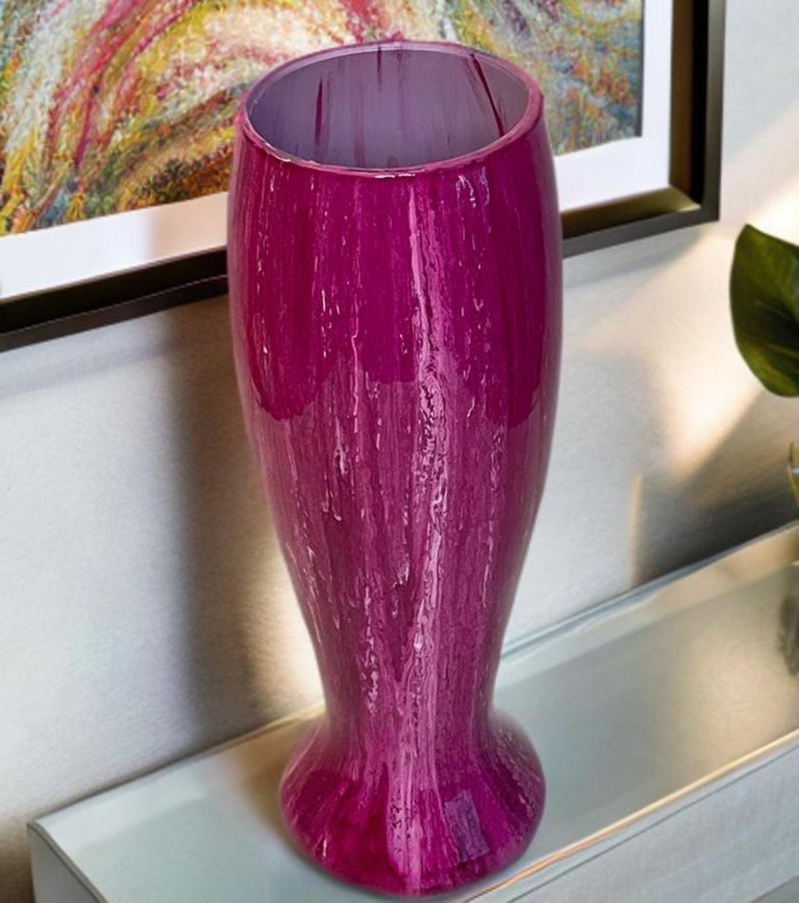 13" Tall Glossy Magenta Glass Vase – Modern Home Decor Accent - Etsy