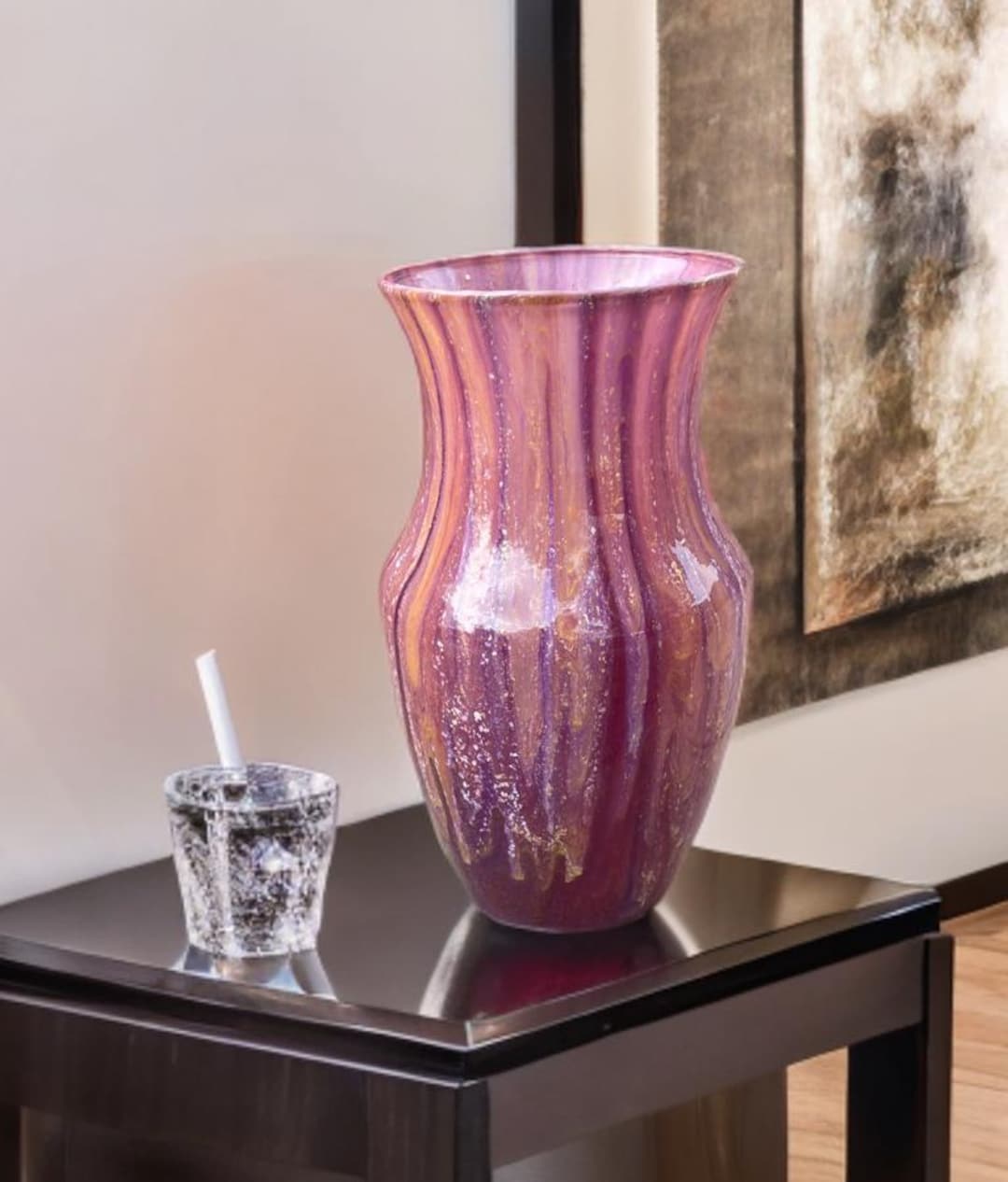 Burgundy Mauve Painted Glass Vase – Modern Centerpiece With Glossy ...