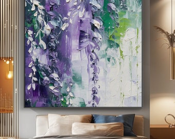 Textured Spring, Purple Wisteria Flower Painting, 100% Hand Painted ...