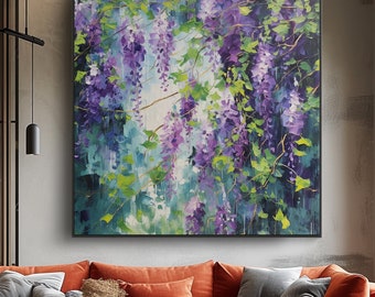 Textured Spring, Purple Wisteria Flower Painting, 100% Hand Painted ...