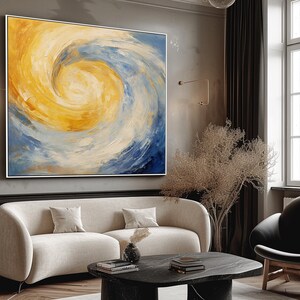 Hurricane, Yellow, Blue, Swirl, 100% Hand Painted, Textured Painting ...