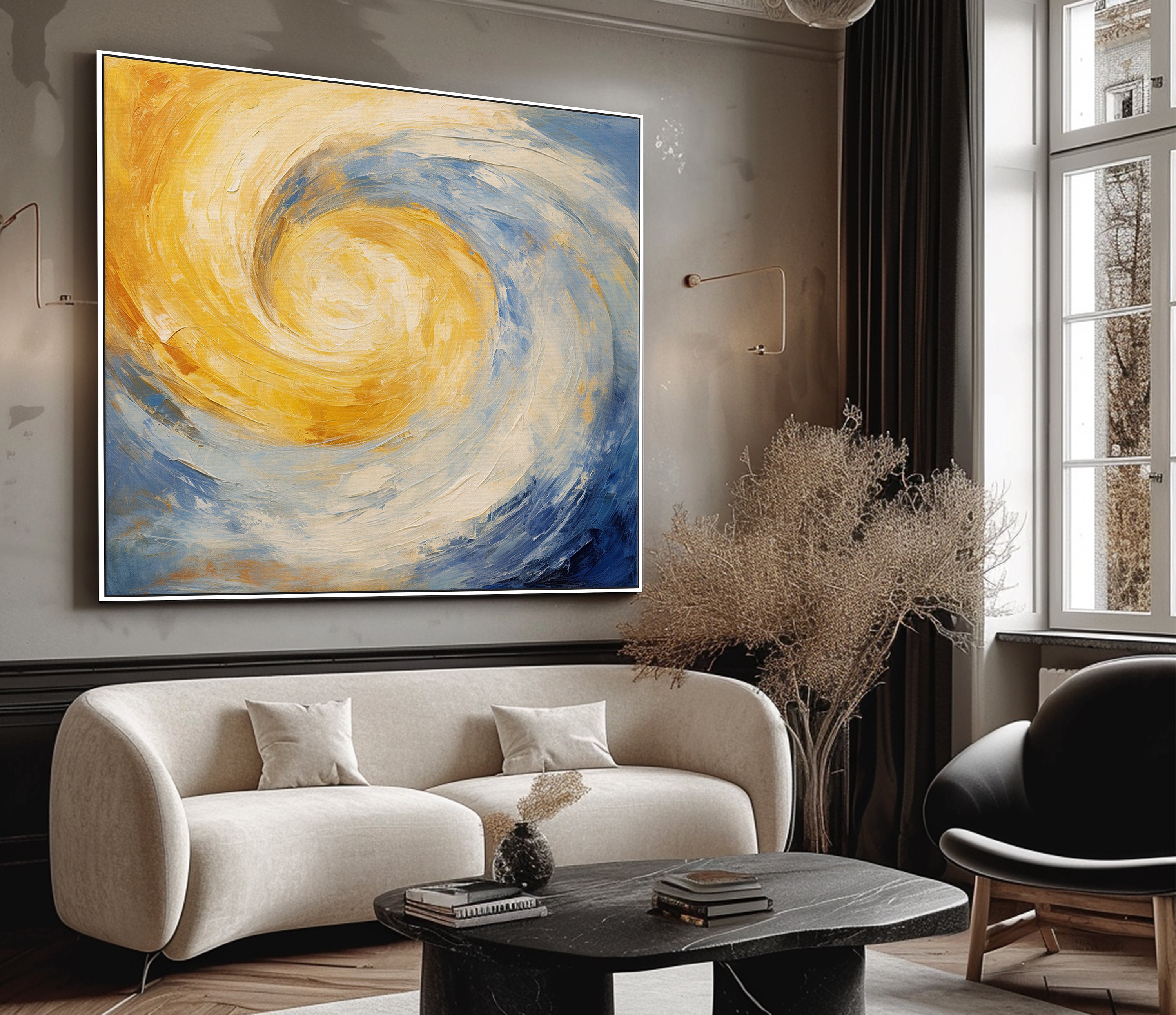 Hurricane, Yellow, Blue, Swirl, 100% Hand Painted, Textured Painting ...