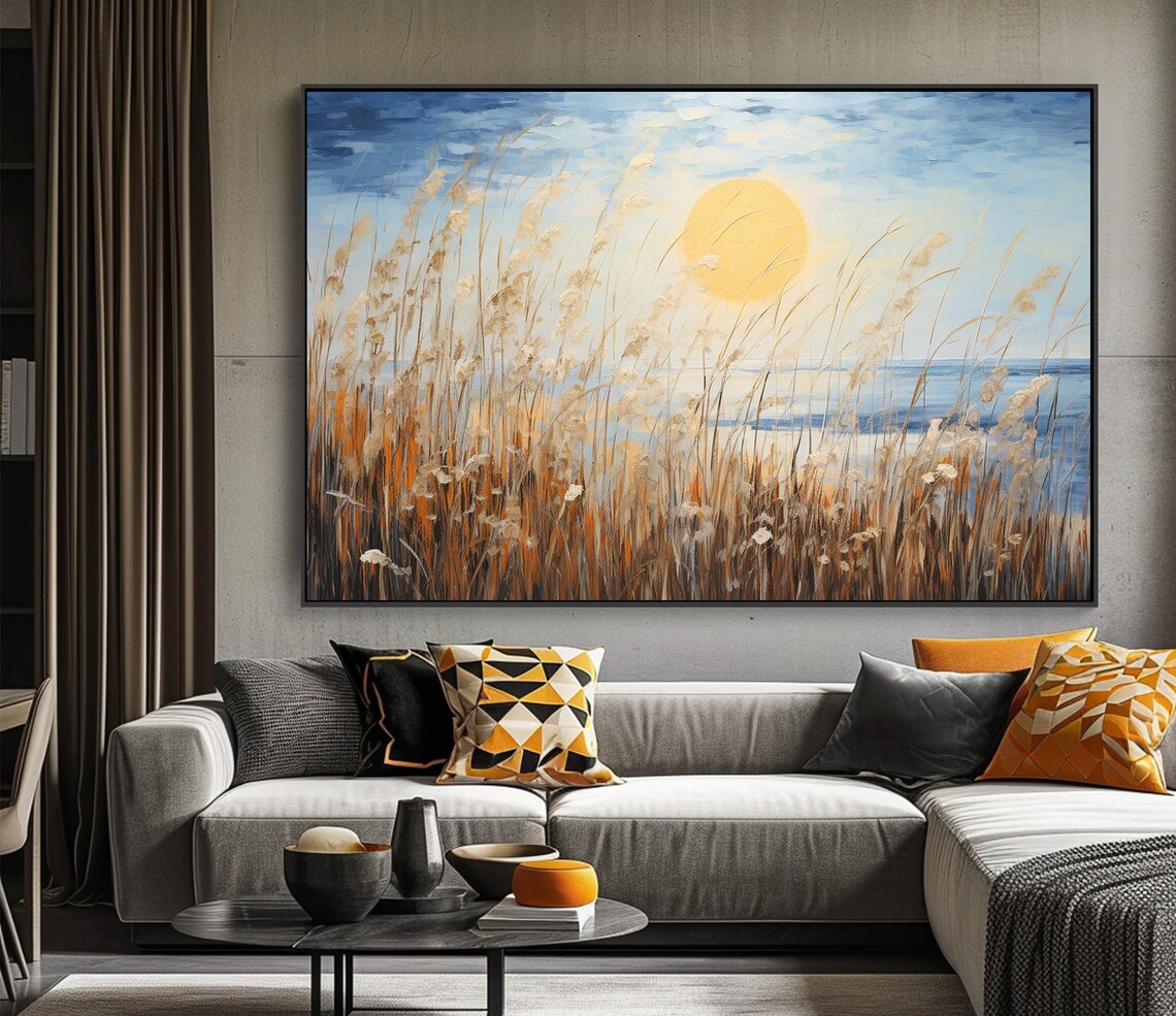 Sea and Sun, 100% Hand Painted, Textured Painting, Acrylic Abstract Oil ...